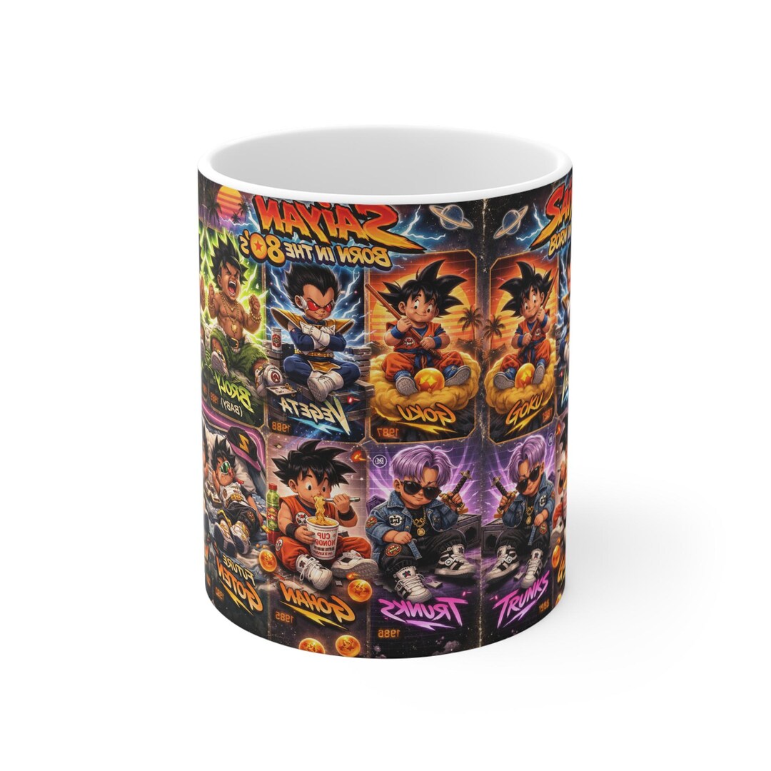 Saiyan Born in the 80s Grid Mug | Retro Anime Dragon Ball Style - Etsy