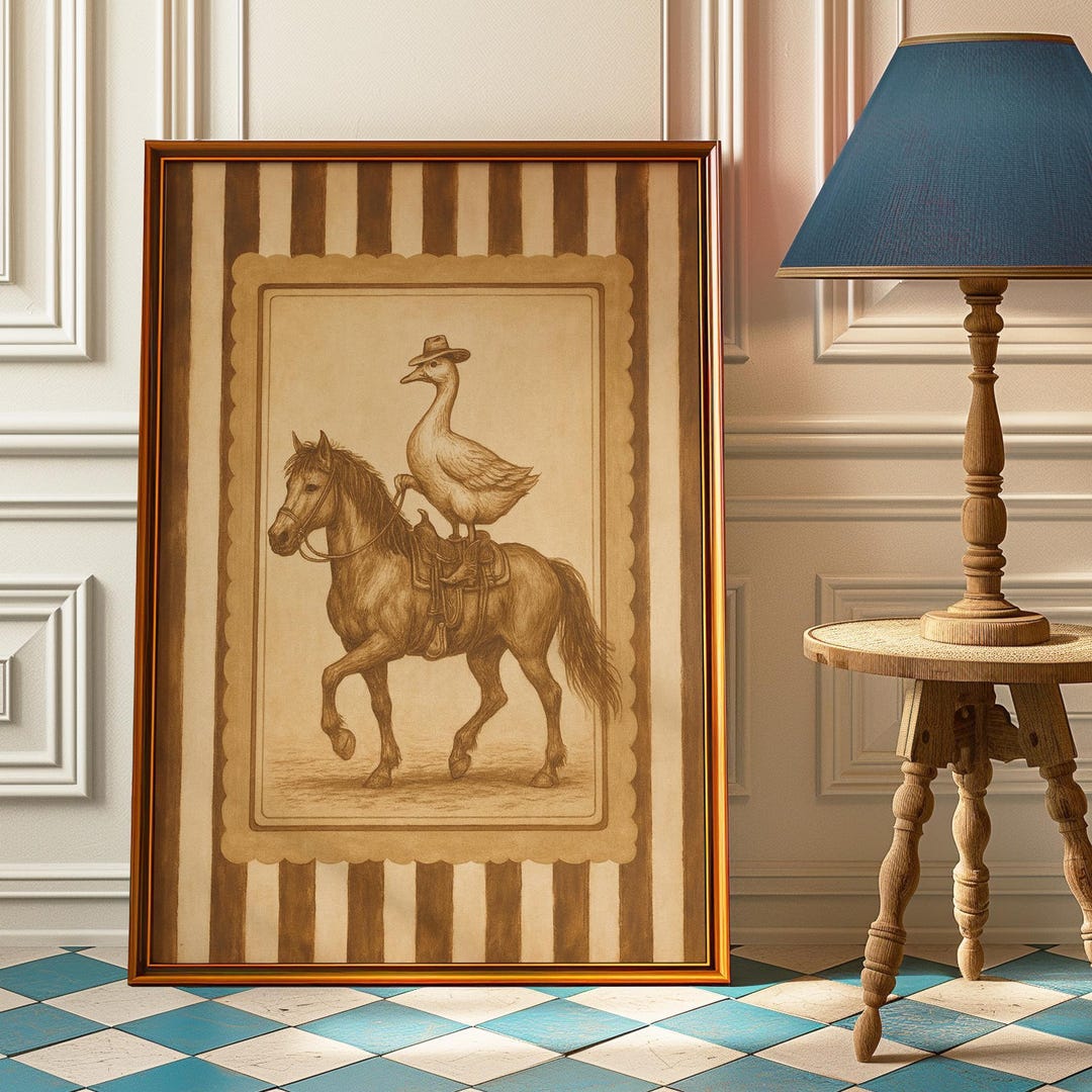 Vintage Silly Cowboy Goose Poster – Rustic Rodeo Wall Art With Stripes ...