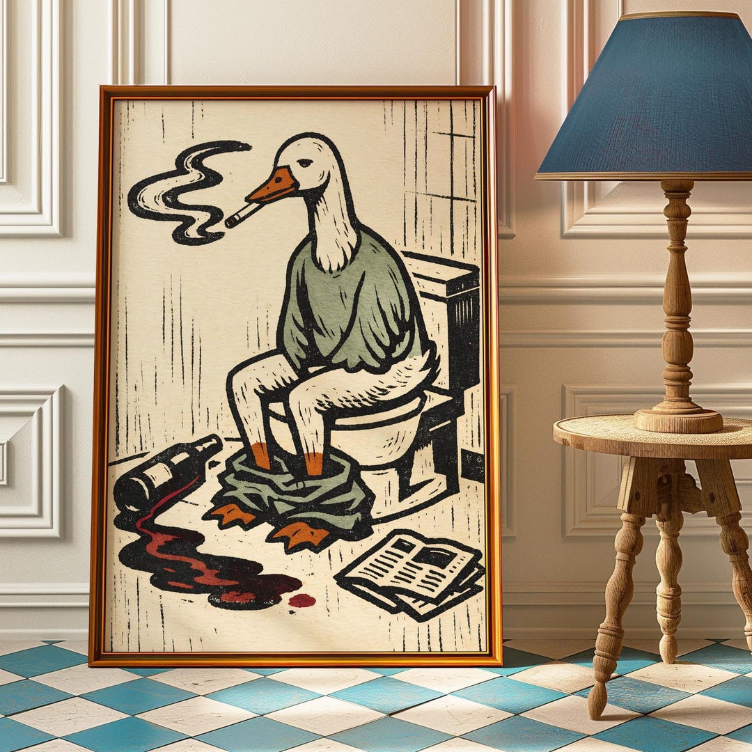 Silly Goose on Toilet Smoking Poster – Funny Retro Bathroom Wall Art ...