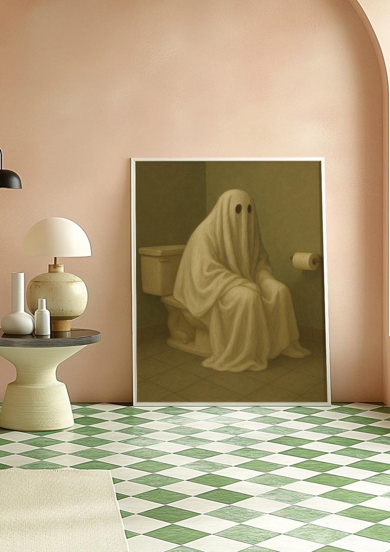 Ghost on Toilet Poster – Funny Spooky Bathroom Wall Art – Minimalist ...
