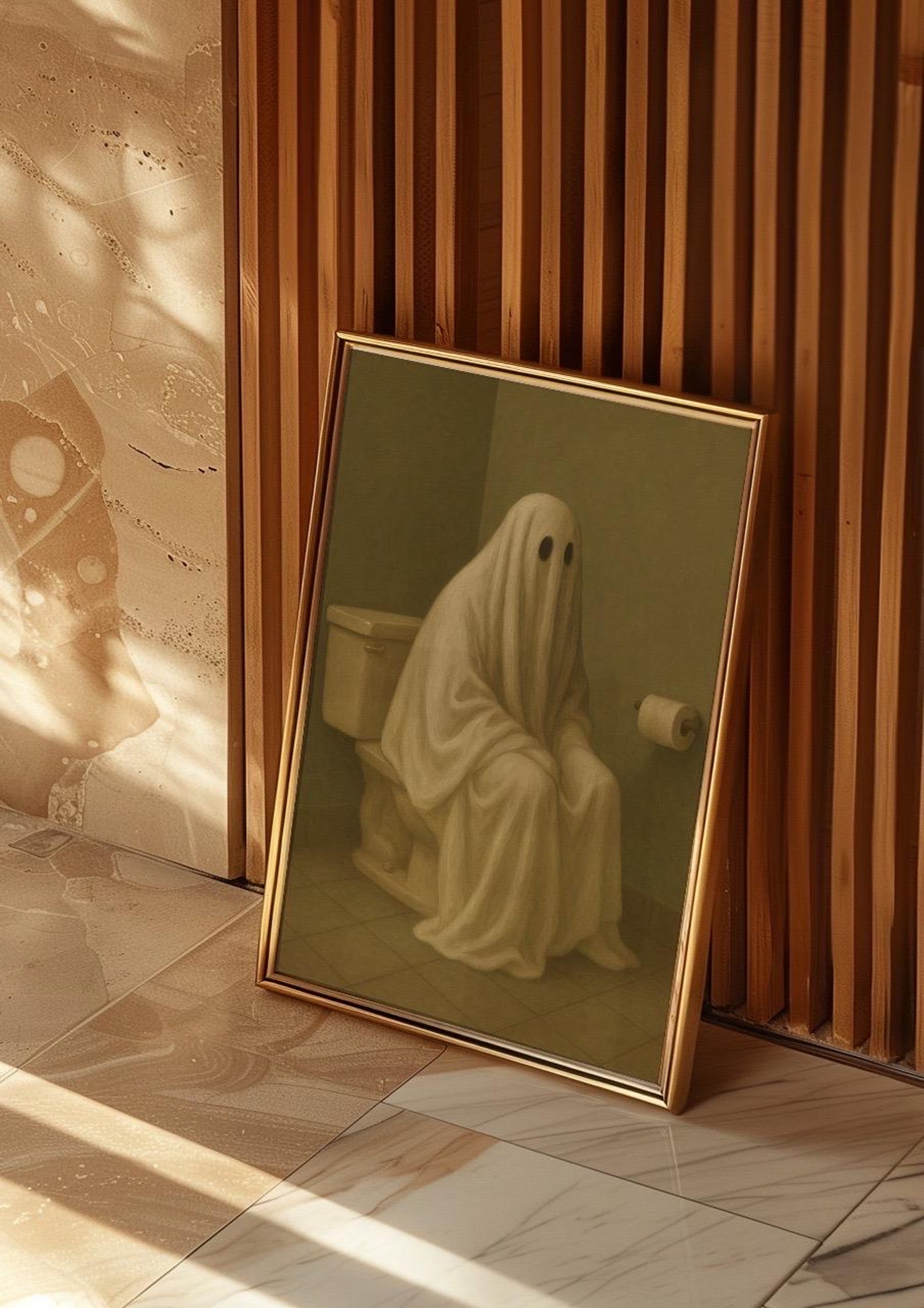 Ghost on Toilet Poster – Funny Spooky Bathroom Wall Art – Minimalist ...