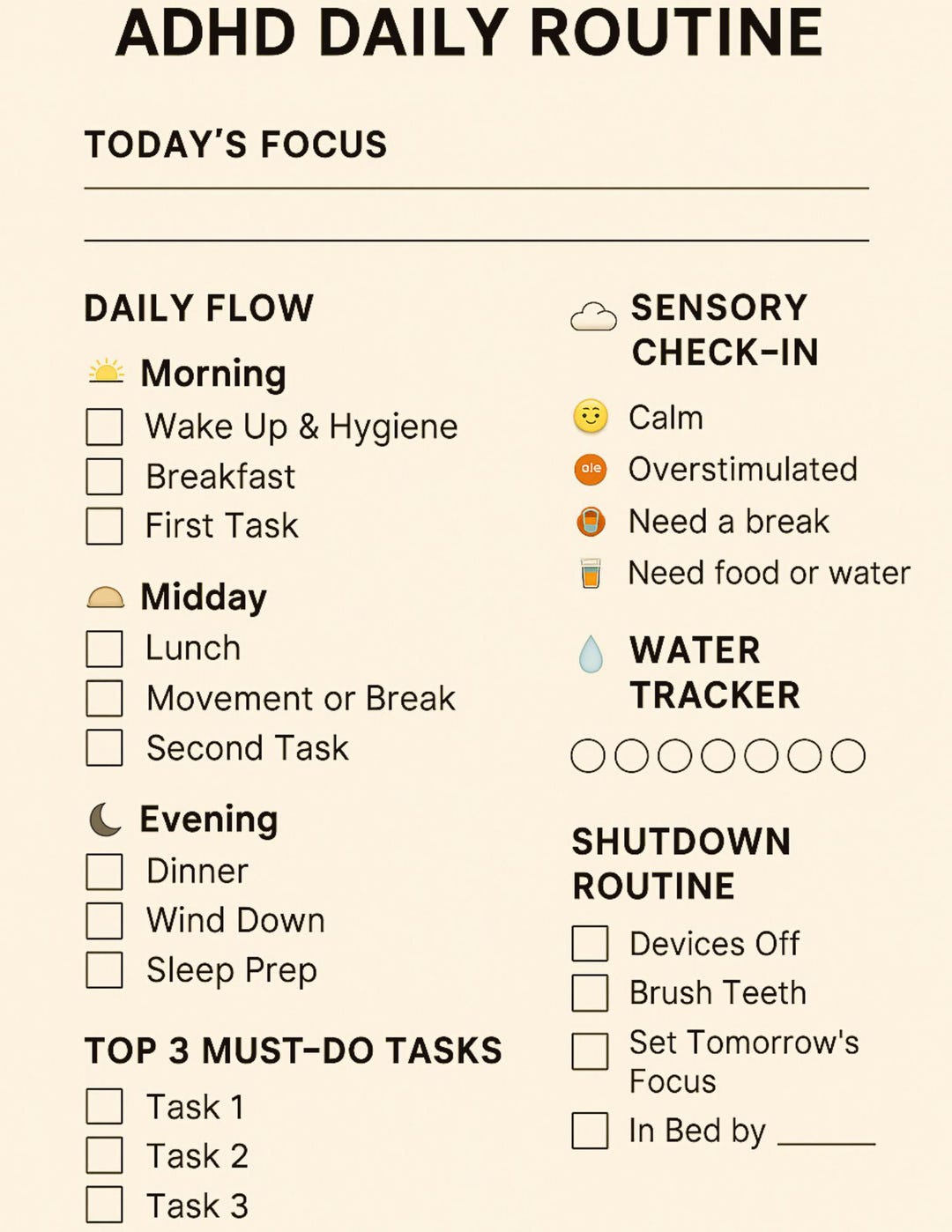 ADHD Daily Routine Planner | Printable PDF | Focus Sheet for Adults ...