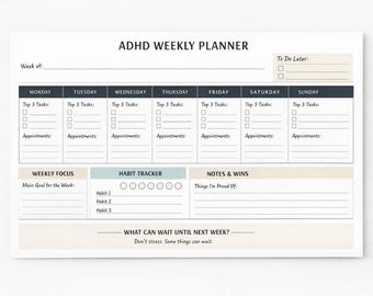ADHD Daily Routine Planner | Printable PDF | Focus Sheet for Adults ...