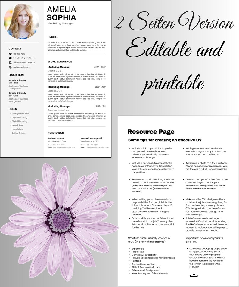 Resume Template, for Power Point and Canva, 1/2 Page Ats-friendly, A4 ...
