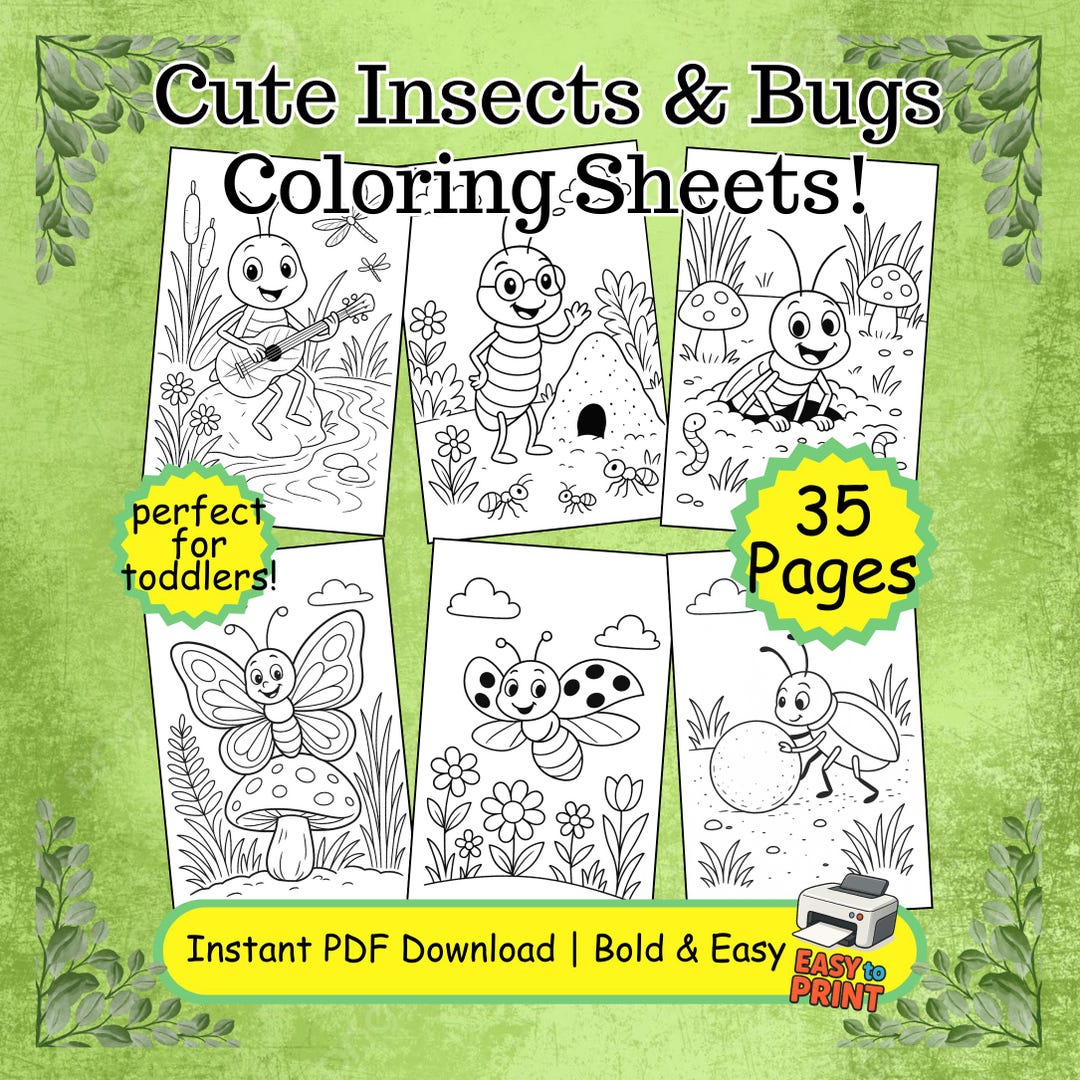 Easy Insect Coloring Book PDF | Bold Bug Pages for Kids & Adults | Fun ...
