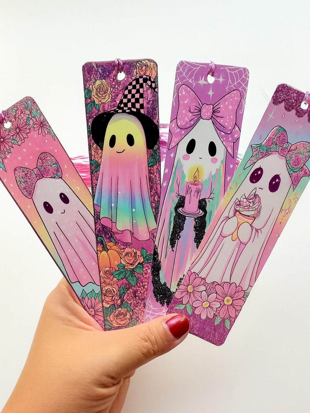 Metal Ghost Bookmarks – Cute Pastel Halloween Ghosts With Flowers ...