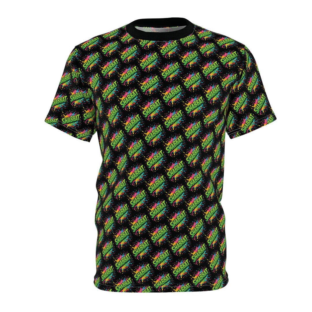 Shabbat Graffiti Shirt 90s Neon Splatter Paint Retro Tee Funny Jewish ...