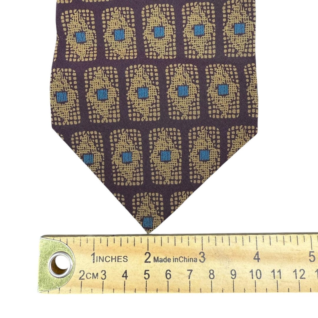 Giorgio Armani Silk Geometric Pattern Necktie Burgundy Blue Gold Men's ...
