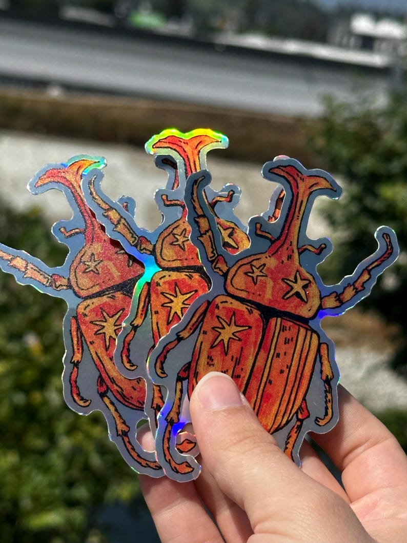 Holographic Beetle Sticker: Waterproof Vinyl Bug Decal - Etsy