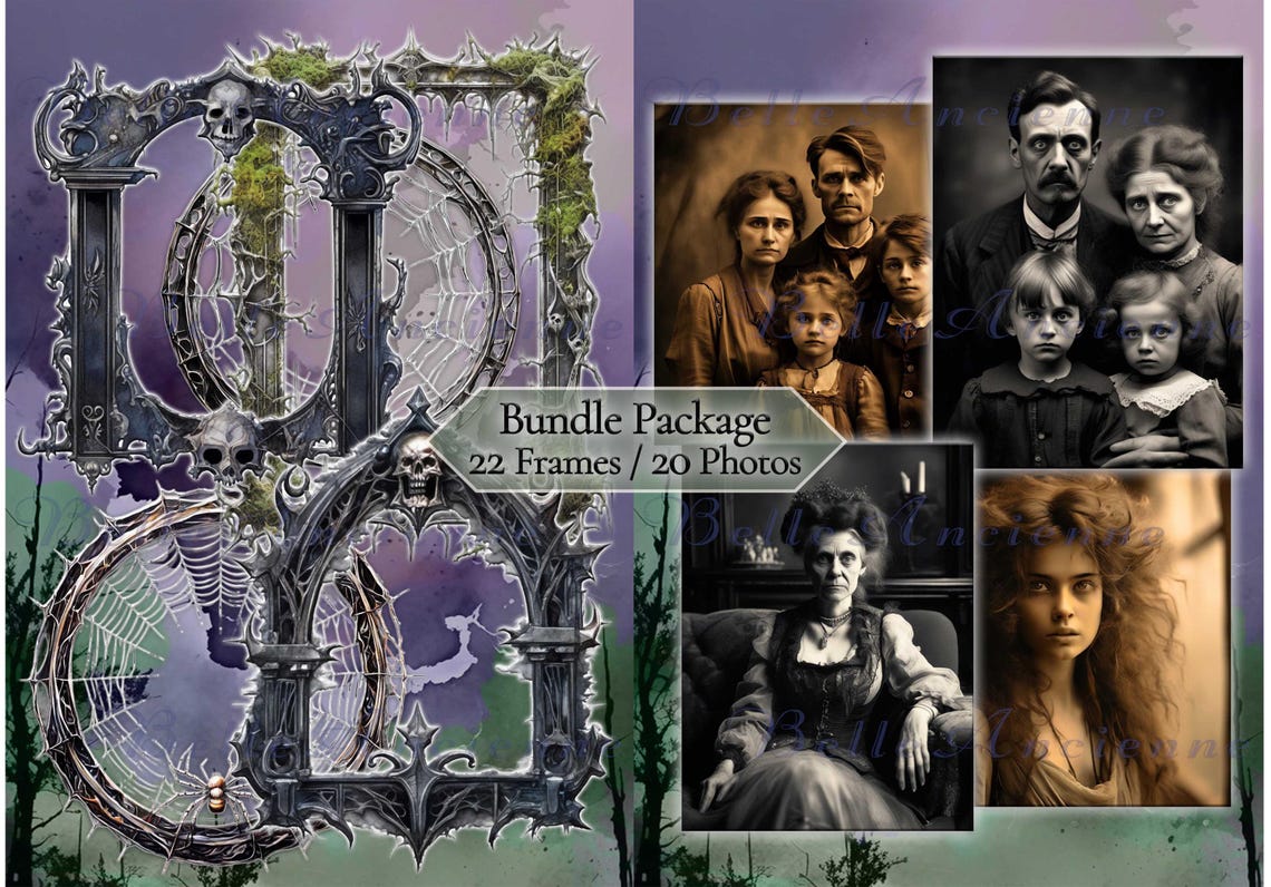 Spooky Halloween Clip Art Bundle: Creepy Frames & Photos (digital ...
