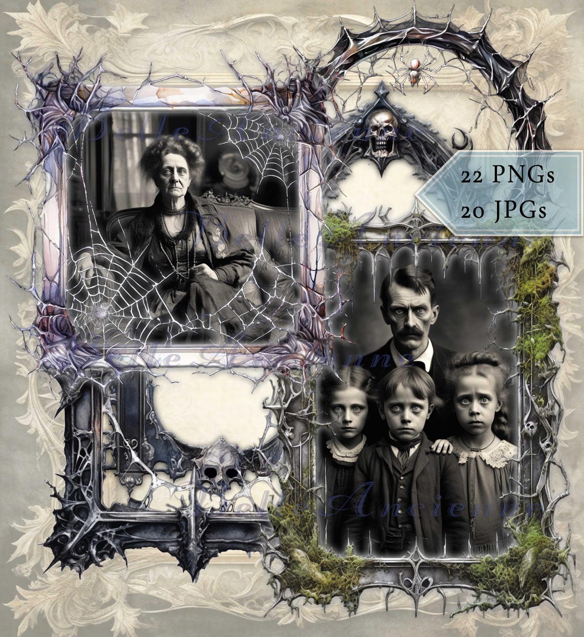 Spooky Halloween Clip Art Bundle: Creepy Frames & Photos (digital ...