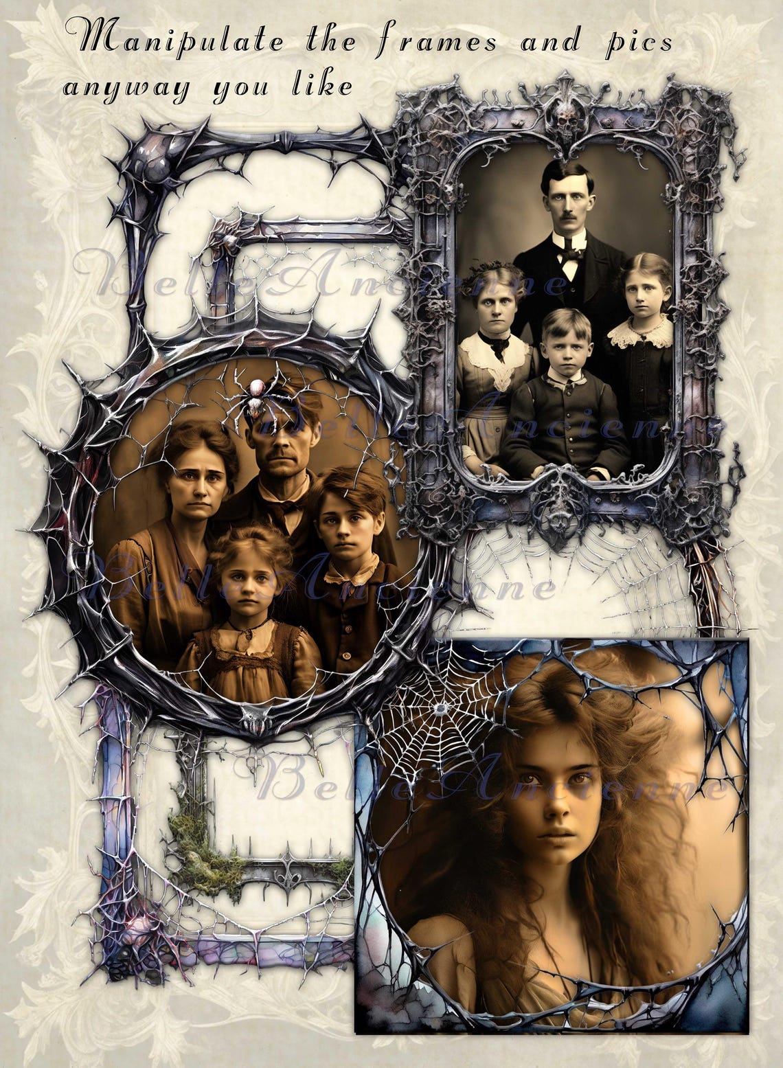 Spooky Halloween Clip Art Bundle: Creepy Frames & Photos (digital ...