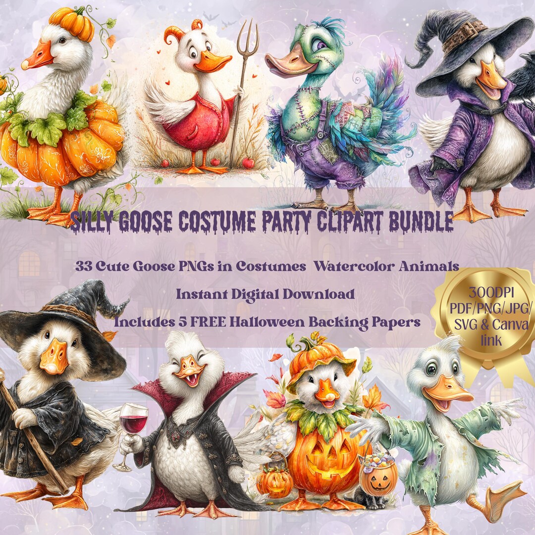 Silly Goose Costume Party Clipart Bundle • 33 Cute Goose Pngs in ...