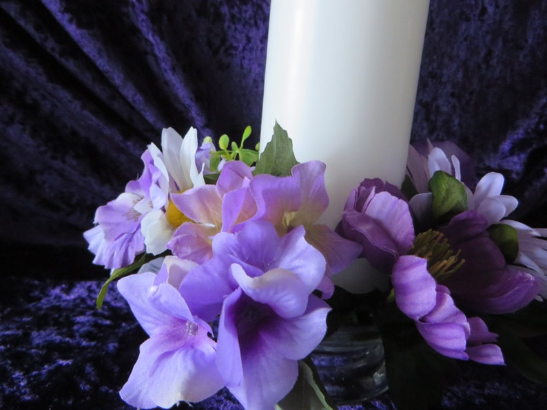 Purple Flower All Season Candle Ring Purple Flowers With Green Leaves 3 ...