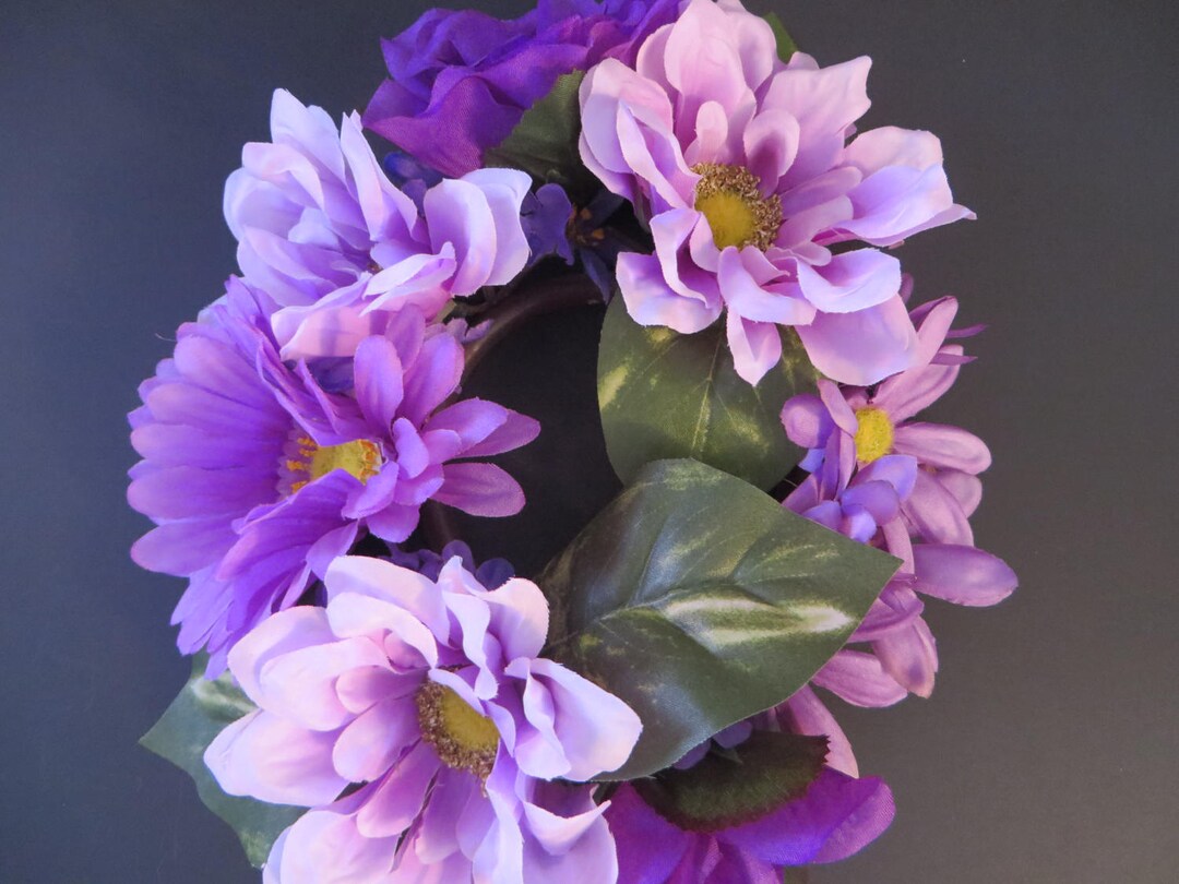 Floral Candle Ring - 3" Opening -deep Purple Roses, Mauve Gerber ...