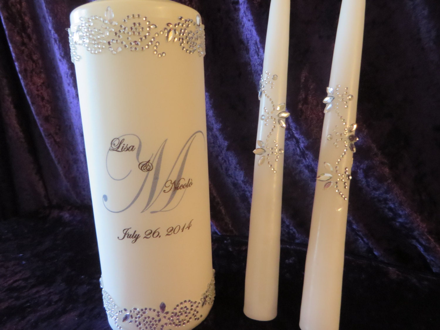 Three Piece Monogrammed Unity Candle Set Personalized Unity Set ...