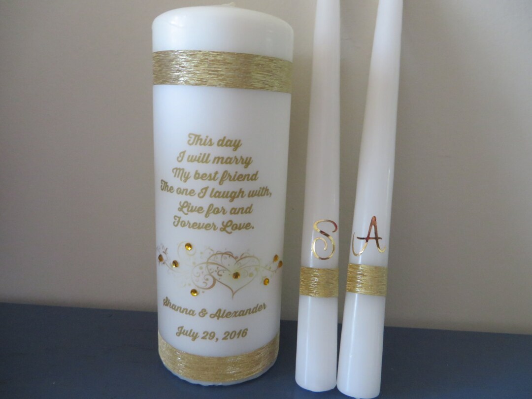 Three Piece Personalized Unity Candle Set Made With a Gold Font and ...