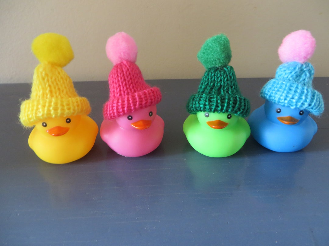 Mini Neon Rubber Ducks With Knitted Beanies: Gag Gift Party Favors (set ...