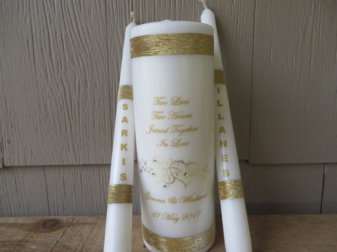 Personalized Unity Candle Set: Gold Accents, Swarovski Crystals, 10 ...