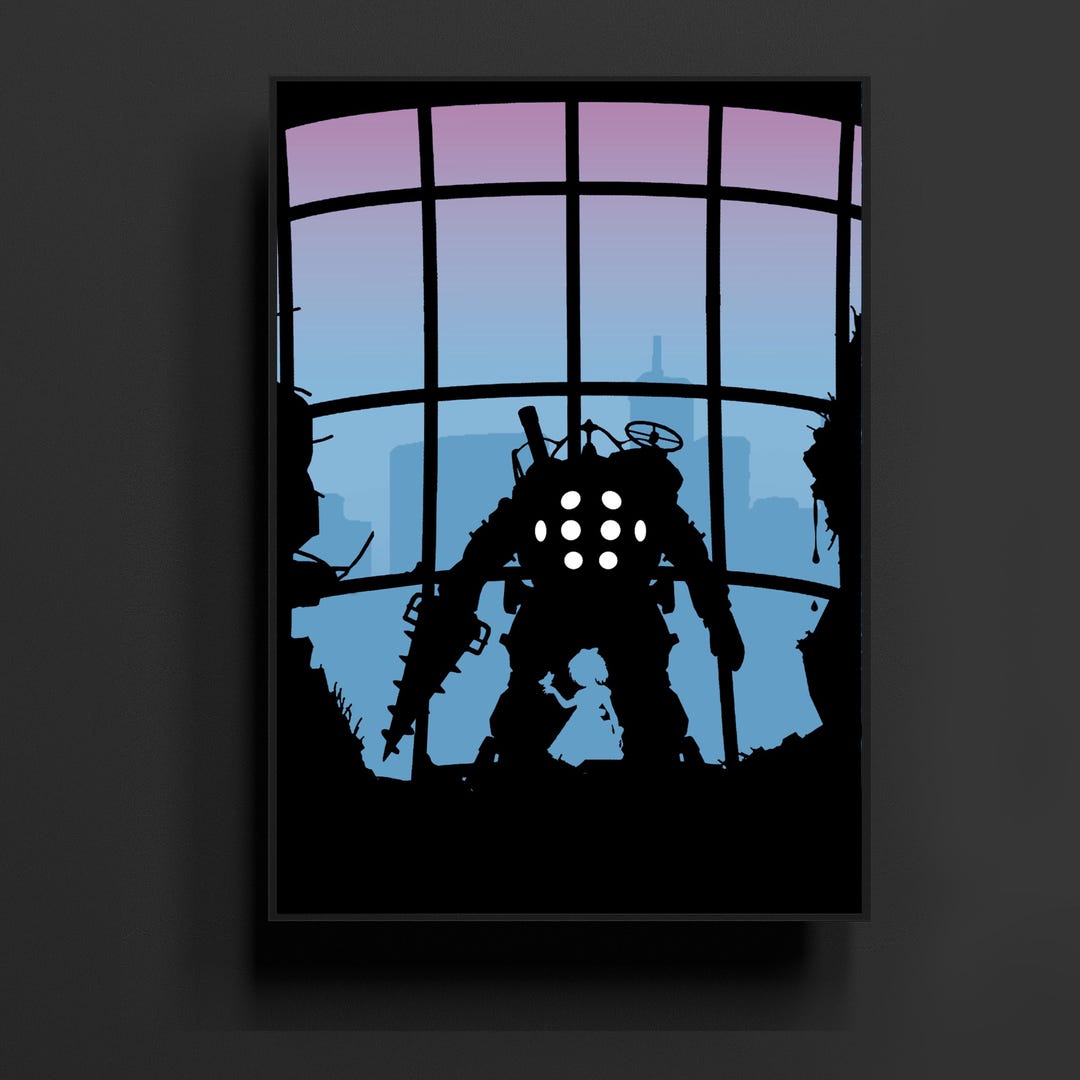 Minimalist Bioshock Retro Poster | Underwater City Silhouette Wall Art ...