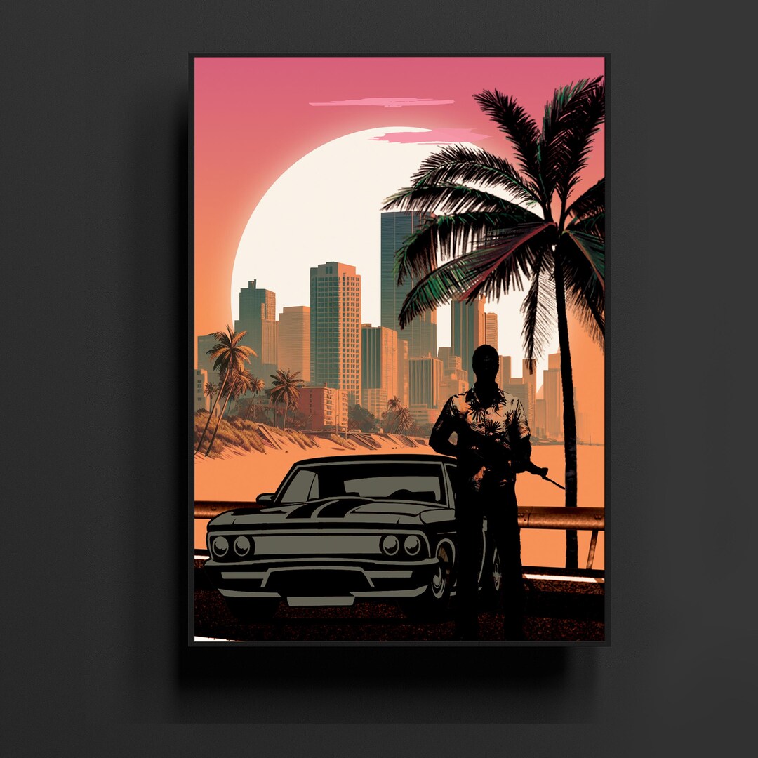 Vice and Tom 80s Miami Retro Gamer Framed Poster: Minimalist Grand Art ...