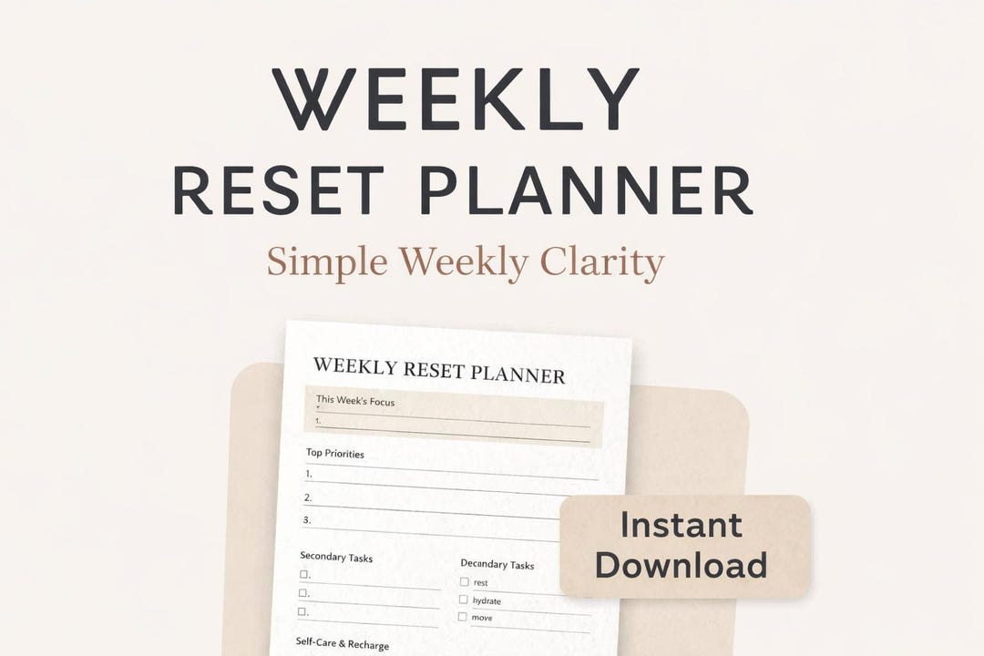 Weekly Reset Planner Printable | Simple Weekly Planning Worksheet ...