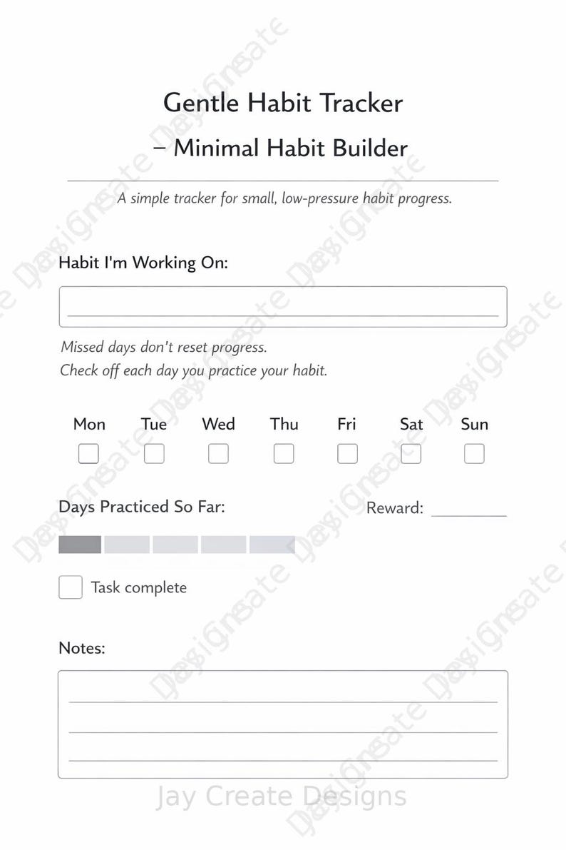 Gentle Habit Tracker Printable | Minimal Habit Builder | Low-pressure ...