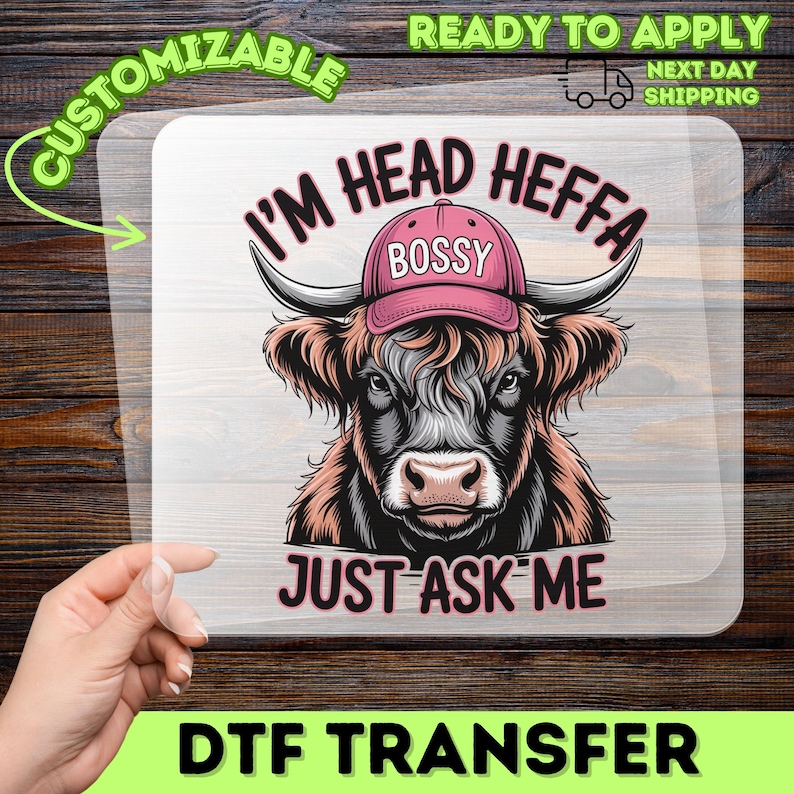 Bossy Cow Head Heffa DTF Transfer, Funny Farm Humor Iron-on Decal ...