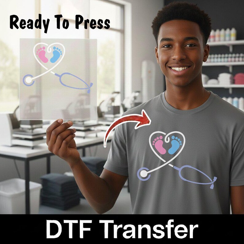 Stethoscope Heart Baby Footprints DTF Transfer, Neonatal Care ...