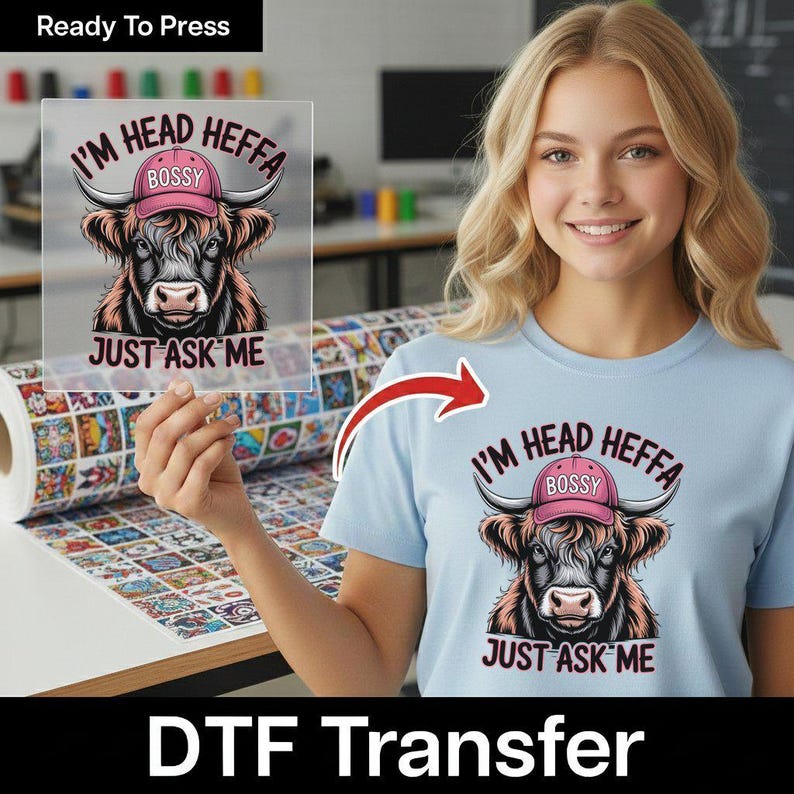 Bossy Cow Head Heffa DTF Transfer, Funny Farm Humor Iron-on Decal ...