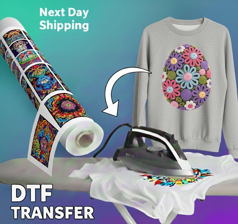 Faux Yarn Easter Egg DTF Transfer, Crochet Look Floral Design, Latch ...