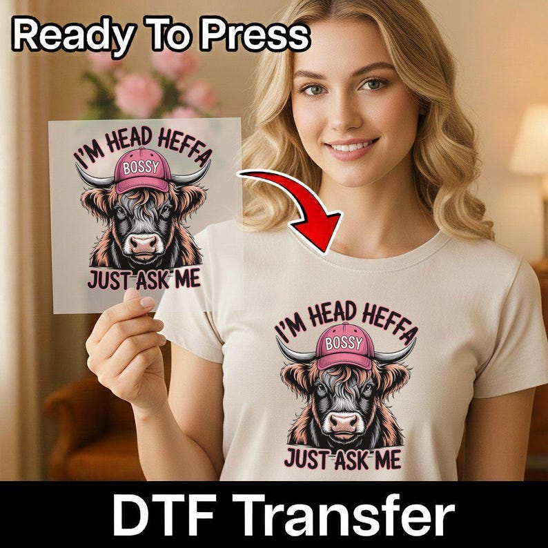 Bossy Cow Head Heffa DTF Transfer, Funny Farm Humor Iron-on Decal ...