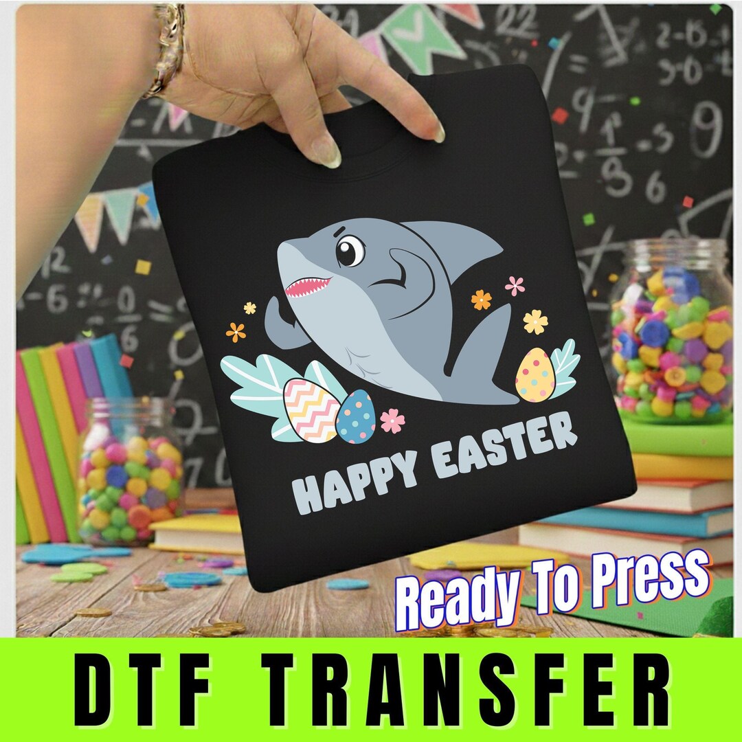 Happy Easter Shark DTF Transfer, Cute Baby Shark With Easter Eggs for ...