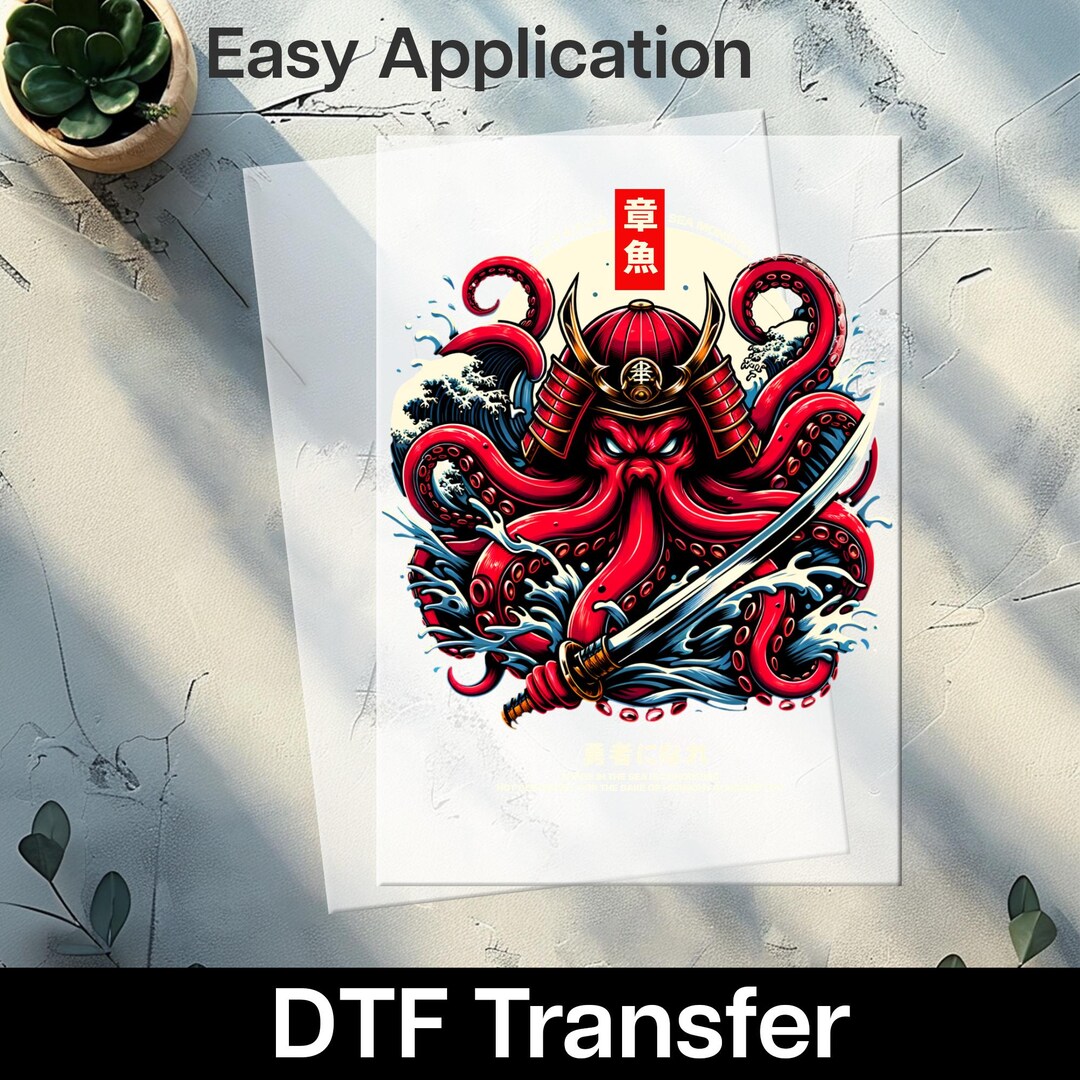 Samurai Octopus DTF Transfer Ready to Press Marine Life Warrior Theme ...