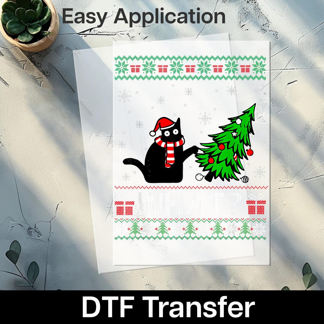 Funny Cat Mischief Christmas DTF Transfer for Sweater or T-shirt, Ready ...