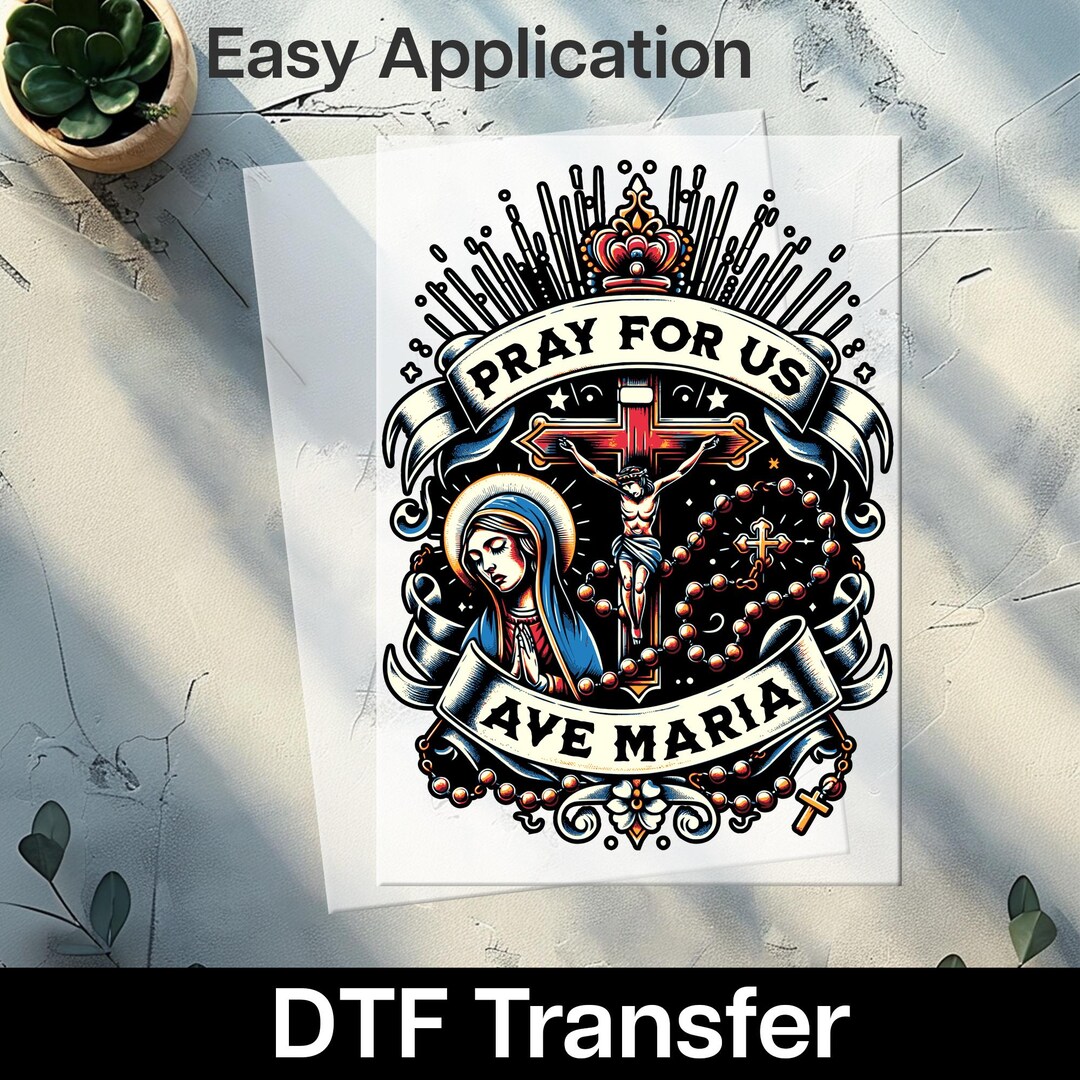 Pray for Us Religious Iron-on DTF Transfer for T-shirts Catholic ...
