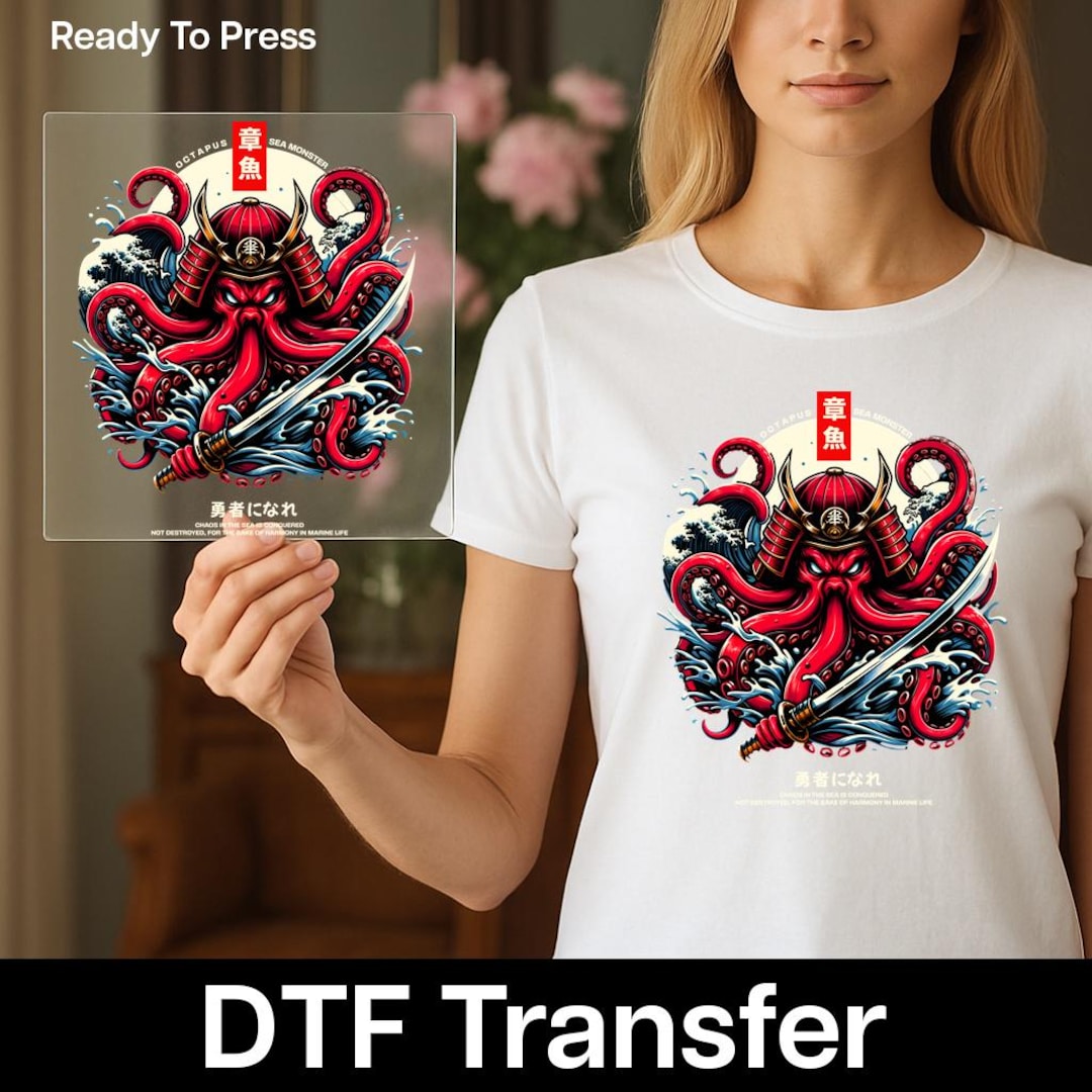 Samurai Octopus Sea Monster DTF Transfer Ready to Press Iron-on for ...
