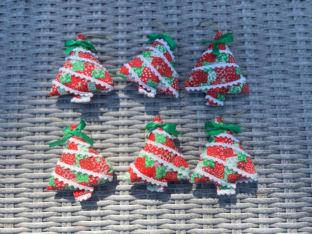Vintage Fabric Cottage Core Christmas Tree Ornaments Set of 6 ...