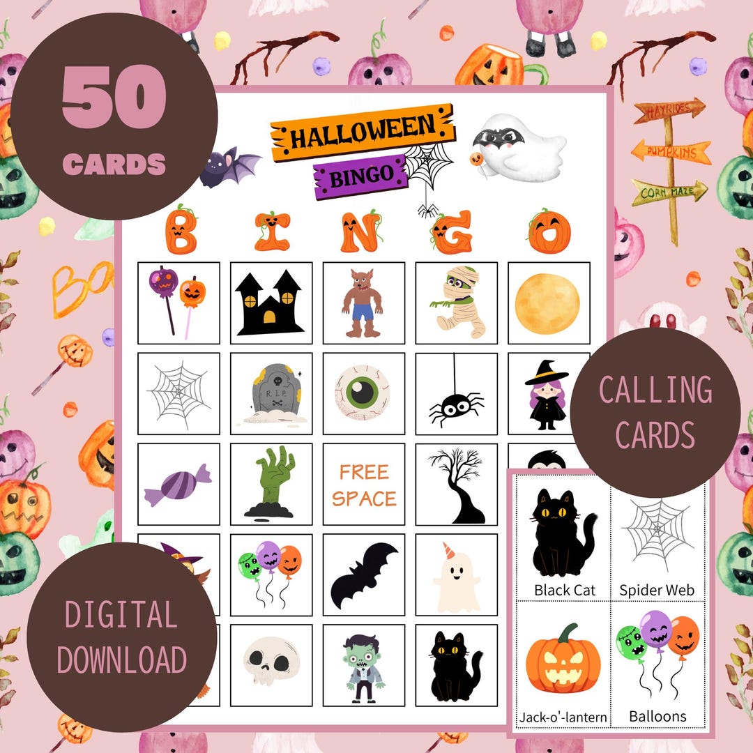 Halloween Bingo, 50 Halloween Bingo Cards, Halloween Activities, Kids ...
