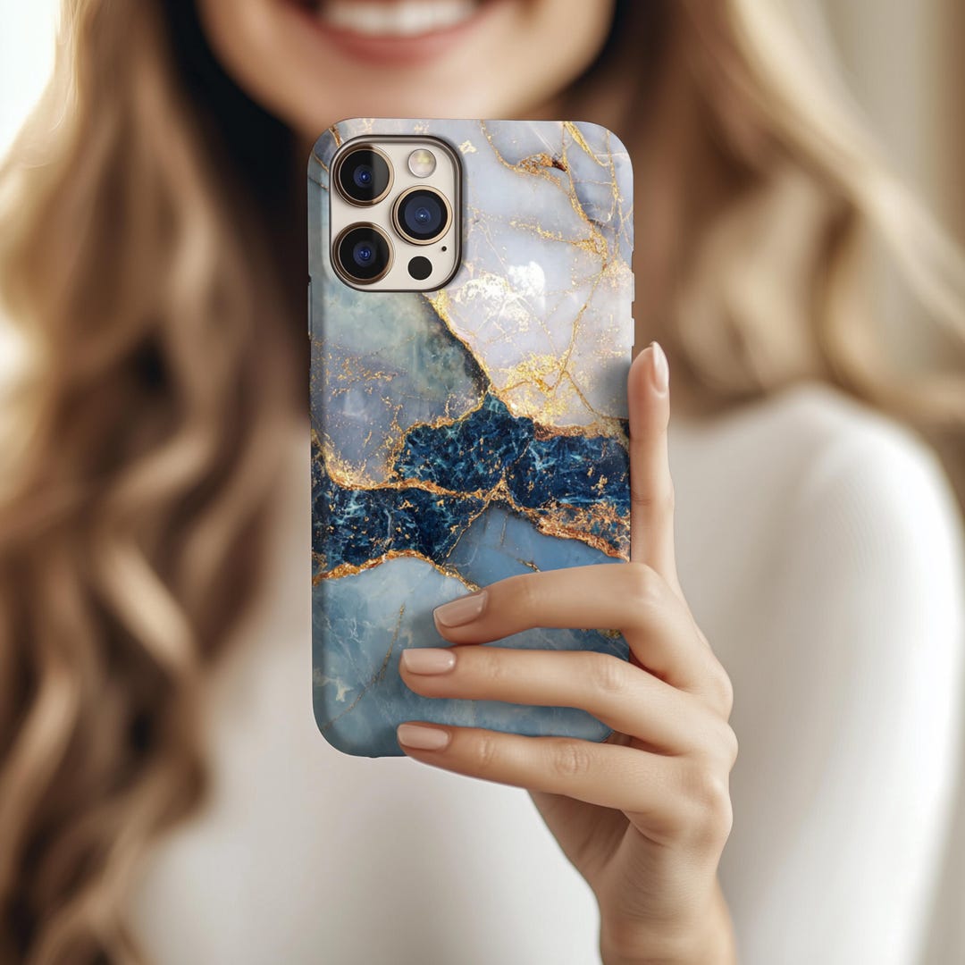 Blue Marble Design Phone Case, Abstract Marble iPhone Case, Elegant ...