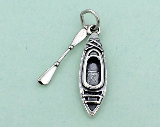 2 Piece Kayak Charm Sterling Silver Pendant 3D Kayaker Boat - Etsy