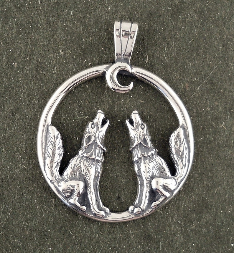 Sterling Silver Wolves Howling at the Moon Pendant Wolf Charm | Etsy