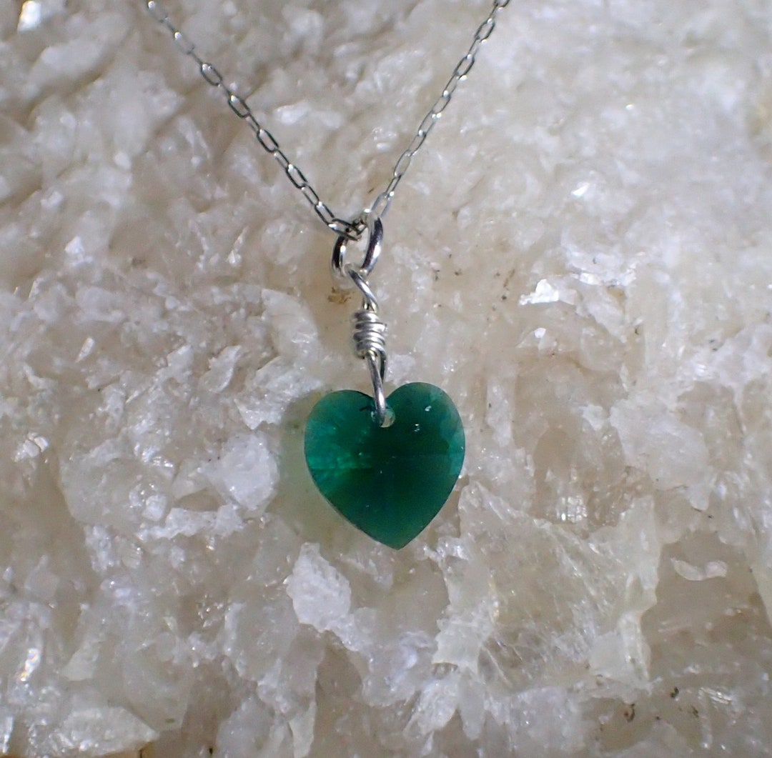 Green Swarovski Crystal Heart Charm With Sterling Silver - Etsy
