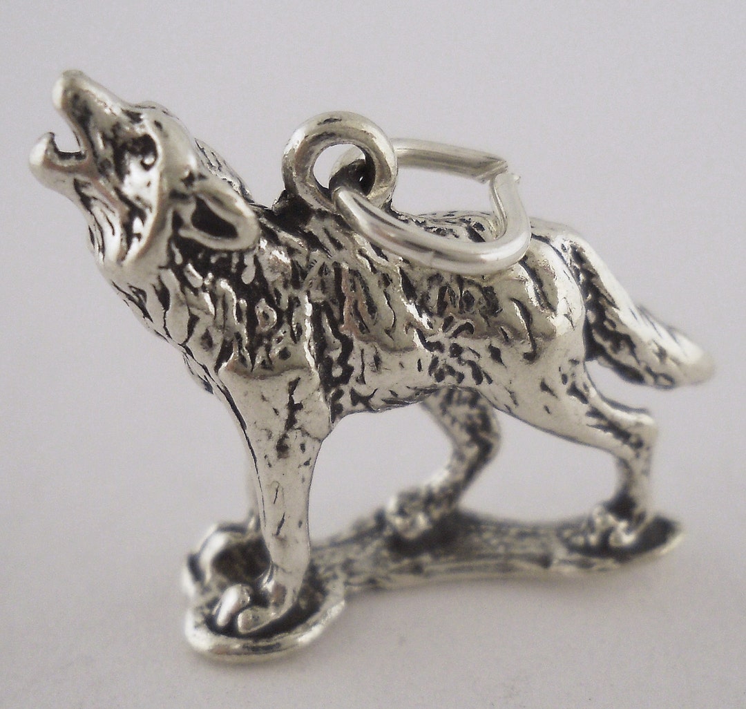 Howling Wolf Charm 925 Sterling Silver Pendant 3D Animal - Etsy