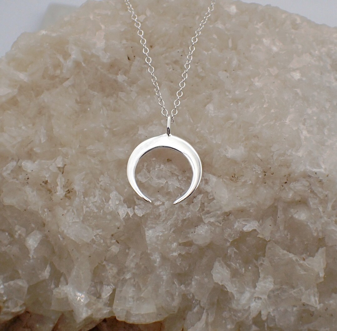 Crescent Necklace Sterling Silver Crescent Moon Charm Pendant Cable ...