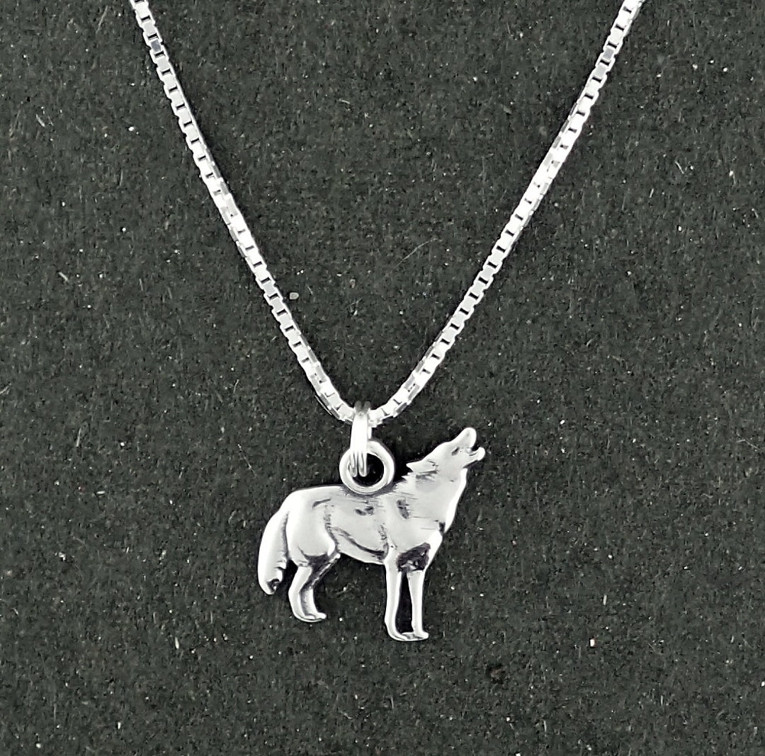 Sterling Silver Wolf Charm Pendant Howling Necklace With Box Chain - Etsy