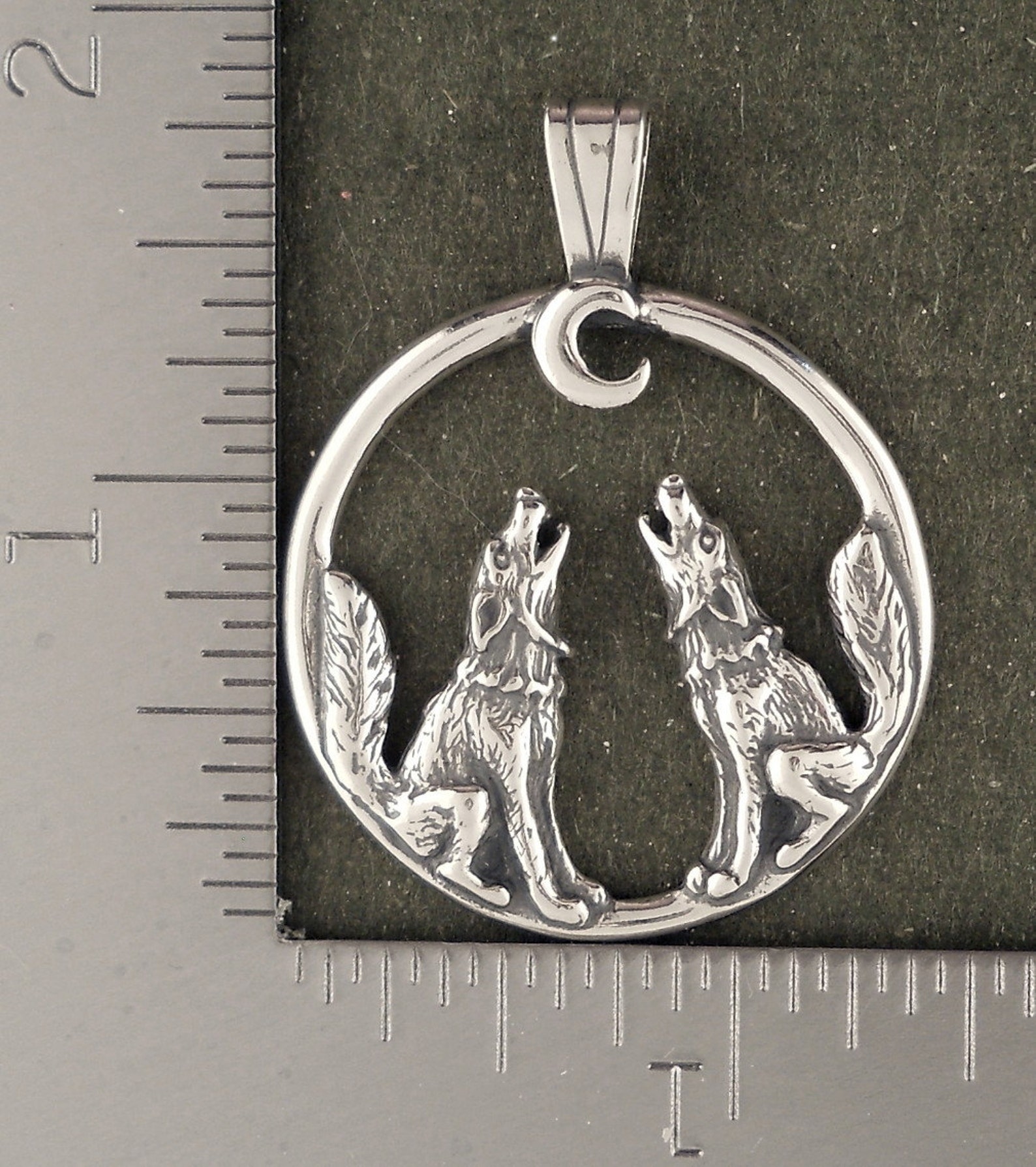 Sterling Silver Wolves Howling at the Moon Pendant Wolf Charm | Etsy