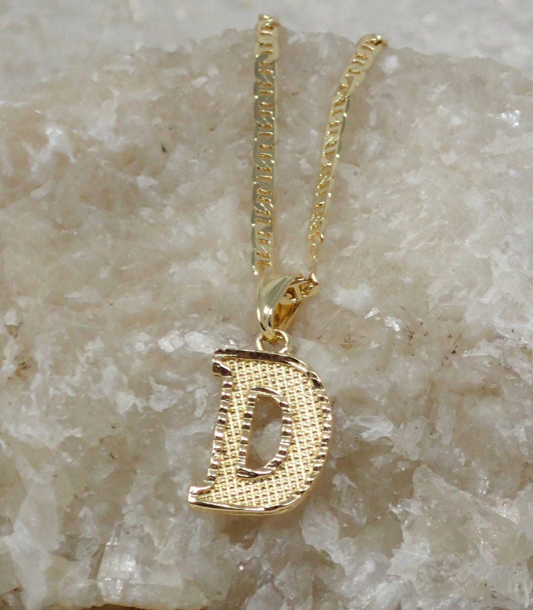 D Initial Necklace With Diamond Cut Pendant 18" Chain With 2" Extension ...
