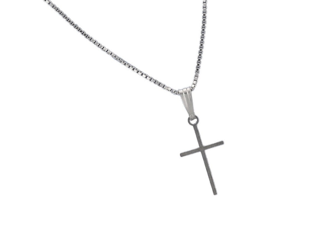 Sterling Silver Thin Simple Cross Pendant Necklace Charm With Box Chain ...