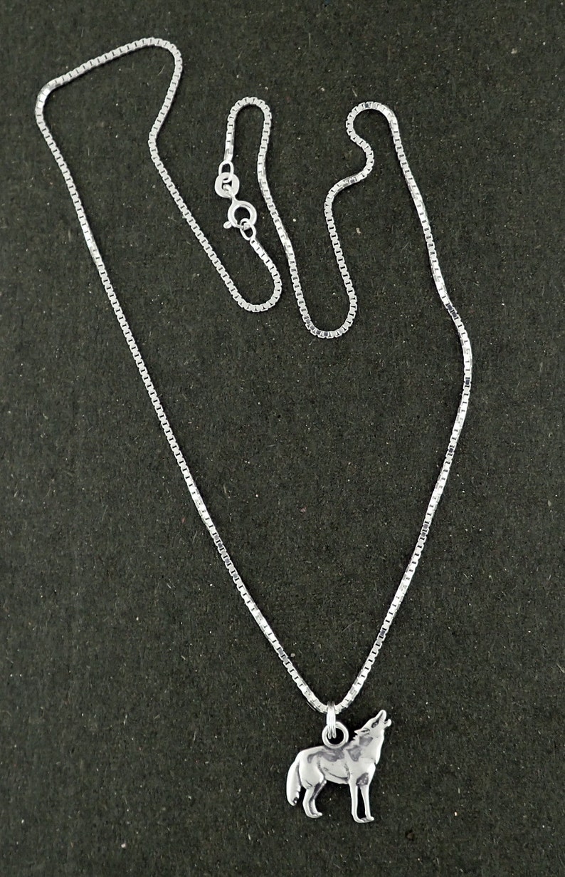 Sterling Silver Wolf Charm Pendant Howling Necklace with Box | Etsy